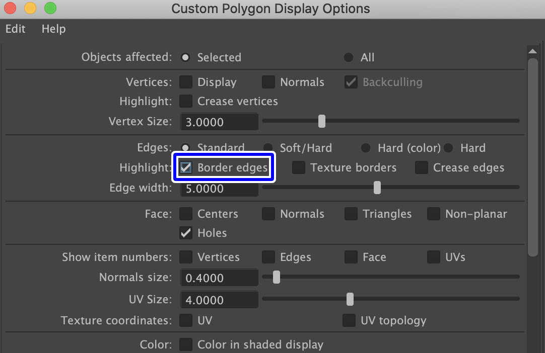 【MAYA初心者向け】境界エッジ(ボーダーエッジ)を太く表示する3つの方法 | ナツヲカケル−兼業クリエイター雑記−